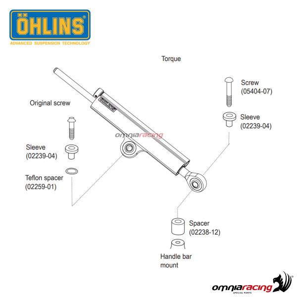 Ammortizzatore di sterzo lineare SD 040 Ohlins completo per Ducati